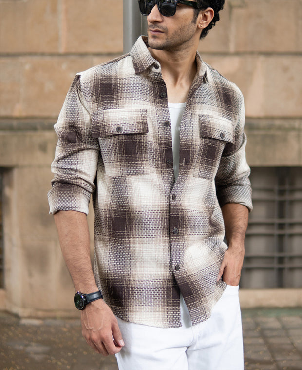 Beige Structured Checks Shirt – Powerlook