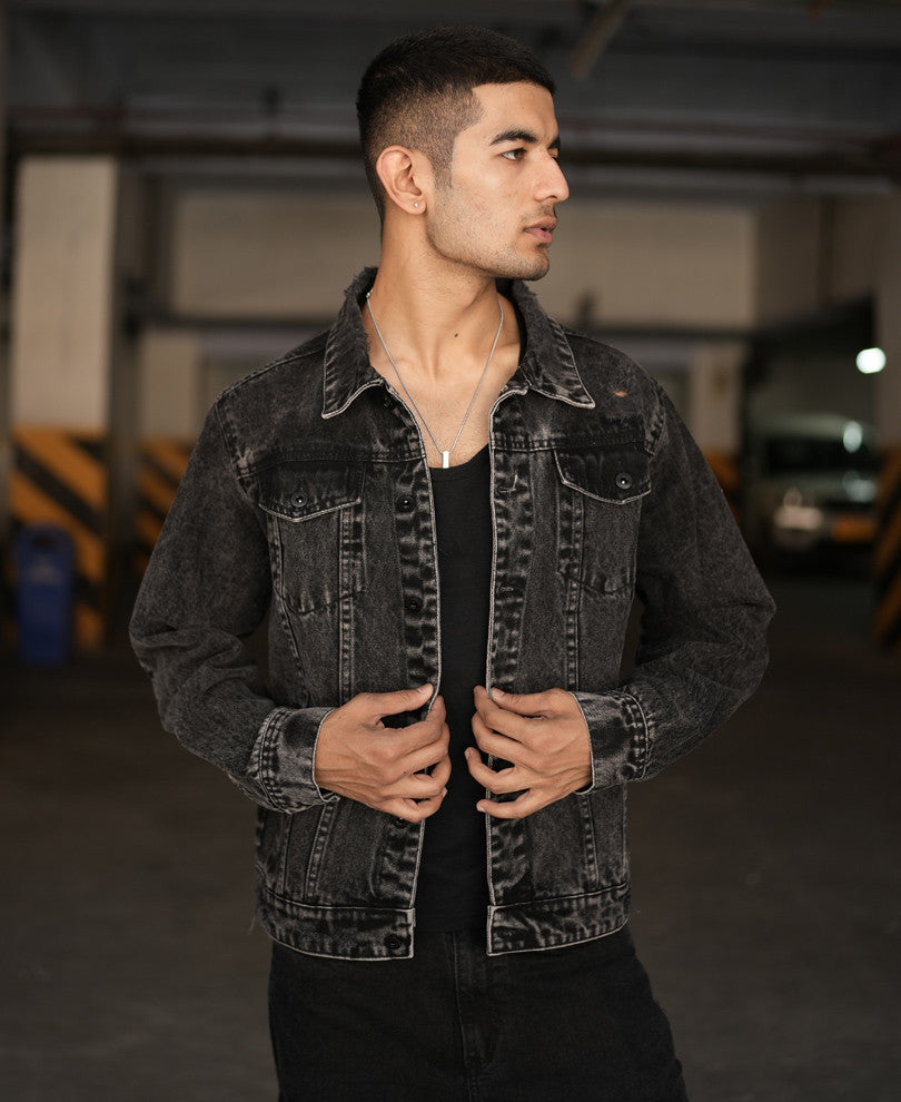Denim Jackets- Dusty Black Ripped Jackets for Men Online | Powerlook