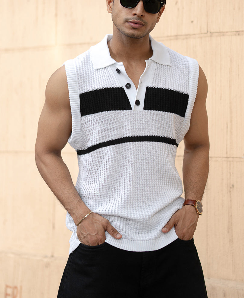 Bright White Knit Stripe Vest – Powerlook