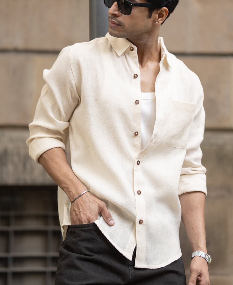 Light Beige Slub Textured Linen Shirt – Powerlook