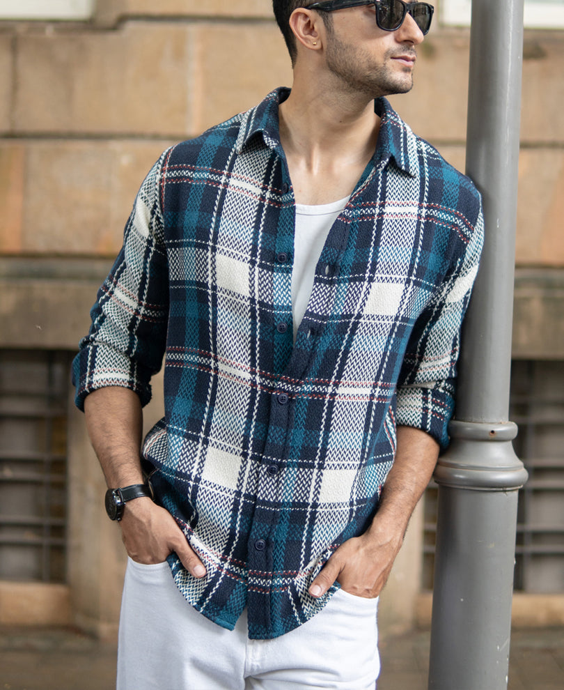Navy Structured Checks Shirt – Powerlook