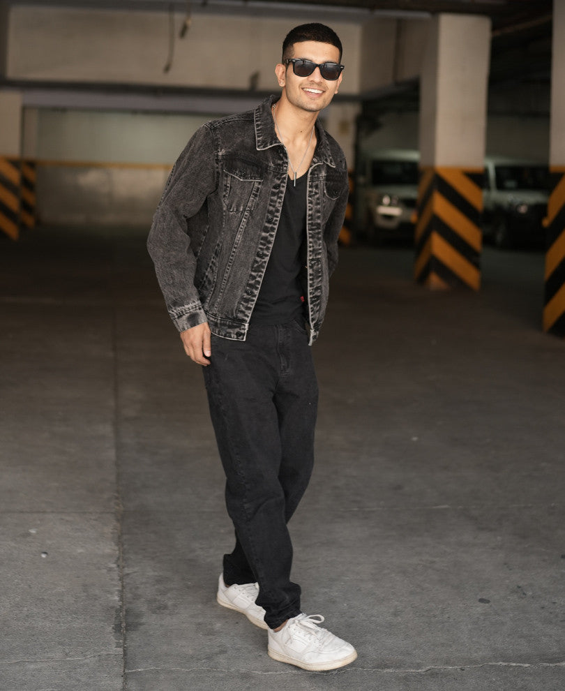 Denim Jackets- Dusty Black Ripped Jackets for Men Online | Powerlook