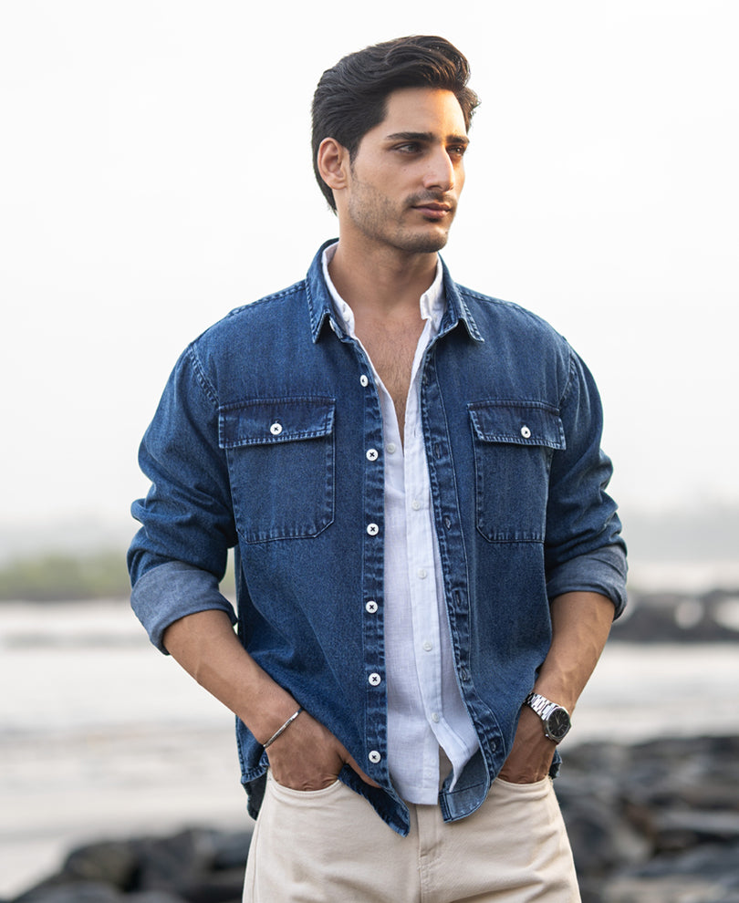 Dark Blue Washed Denim Full Sleeves Shirt – Powerlook