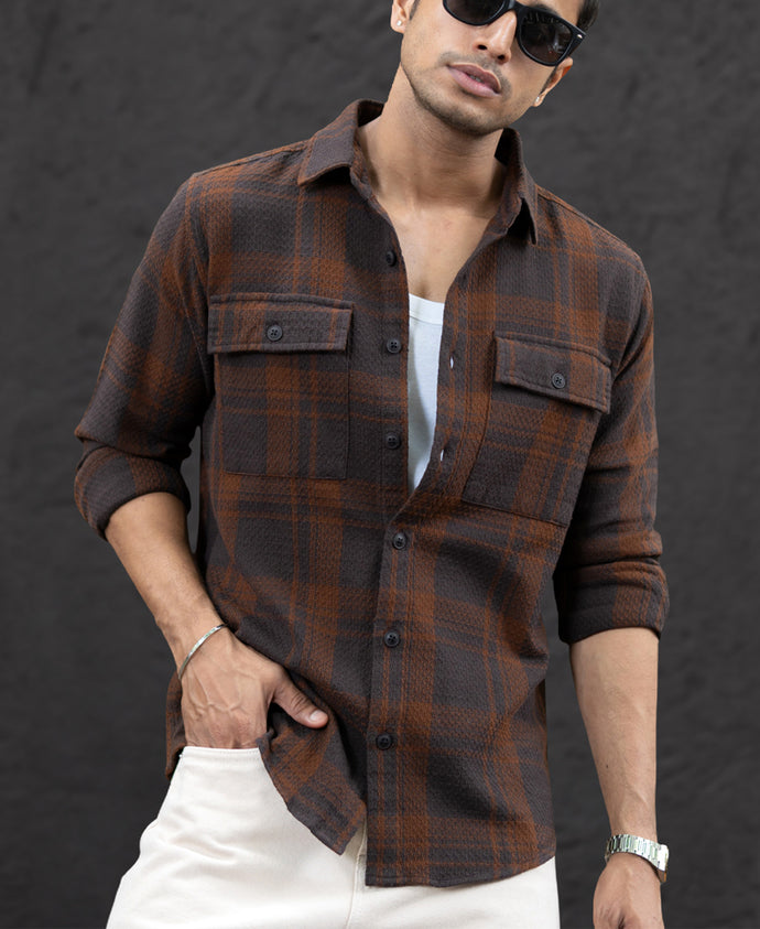 Dark Brown Structured Checks Shirt – Powerlook