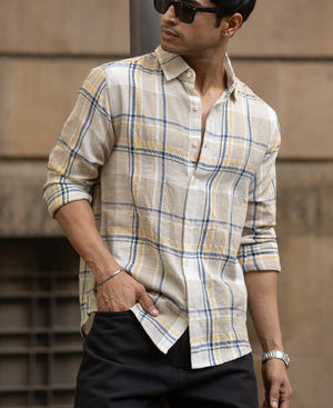 Beige Lightweight Structure Checks Shirt – Powerlook