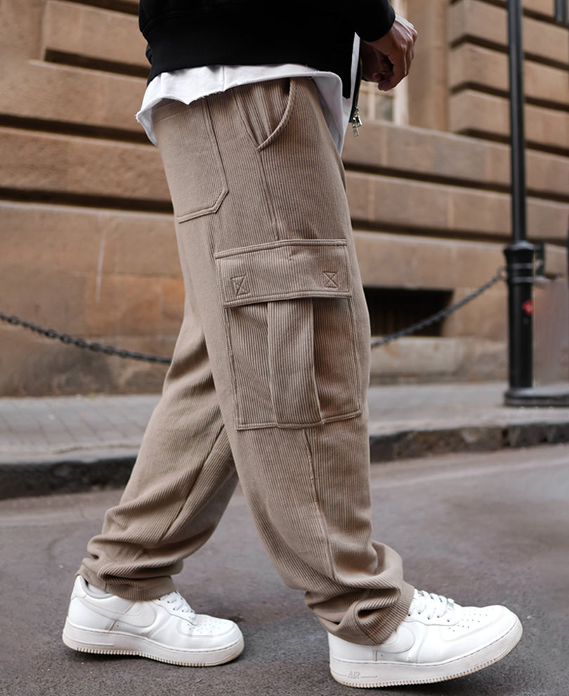 Beige Cargo Pocket Baggy Fit Track Pant – Powerlook