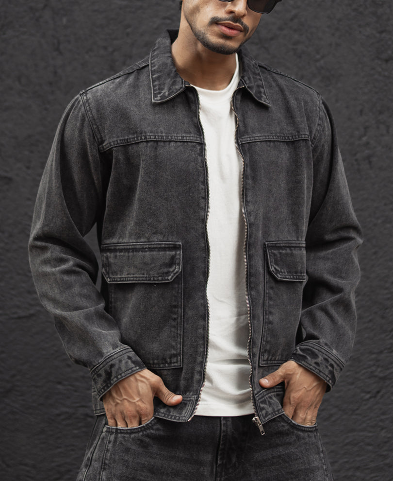 Buy Carbon Black Denim Jacket - Regular Fit, Bold Look – Powerlook
