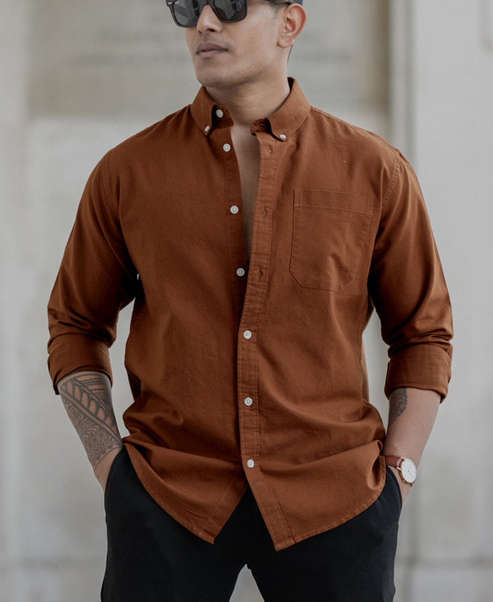 Tan Regular Fit Full Sleeves Shirt