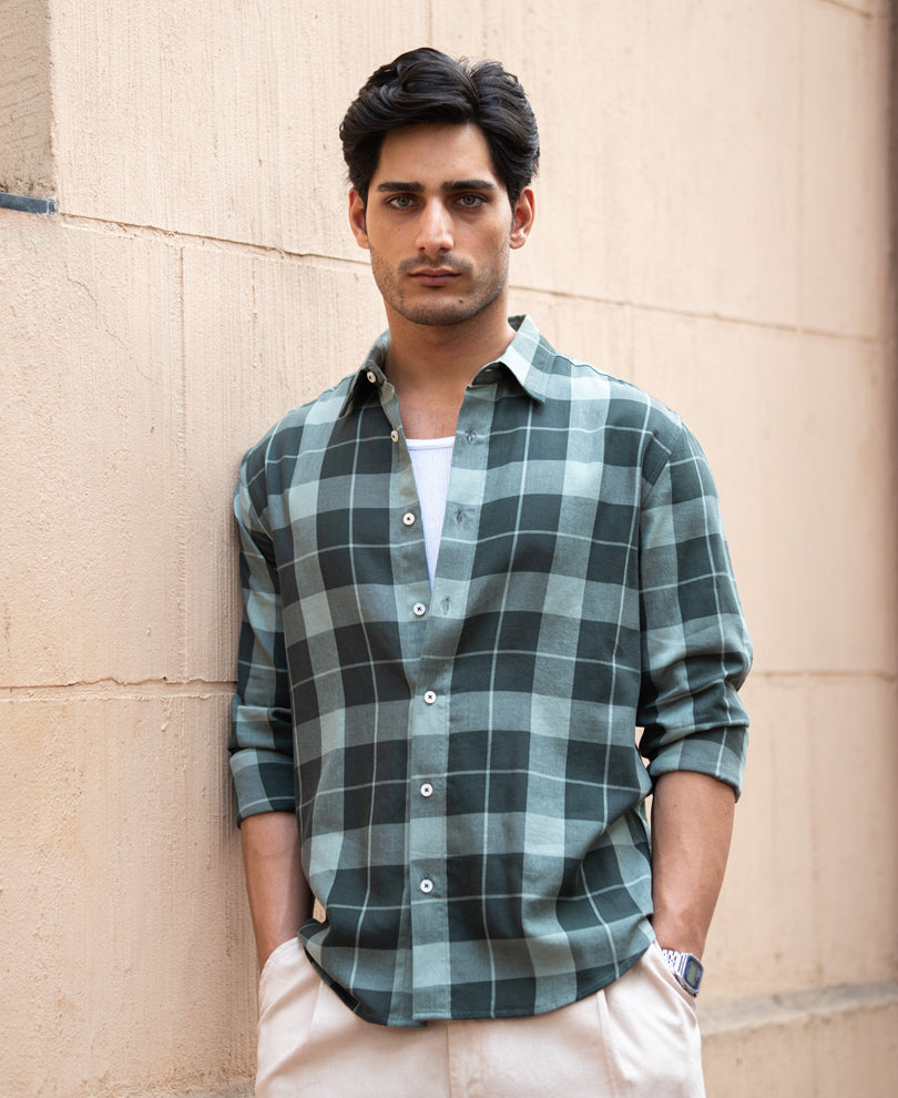 Buy Olive Lightweight Checks Shirt for Men Online | POWERLOOK – Powerlook